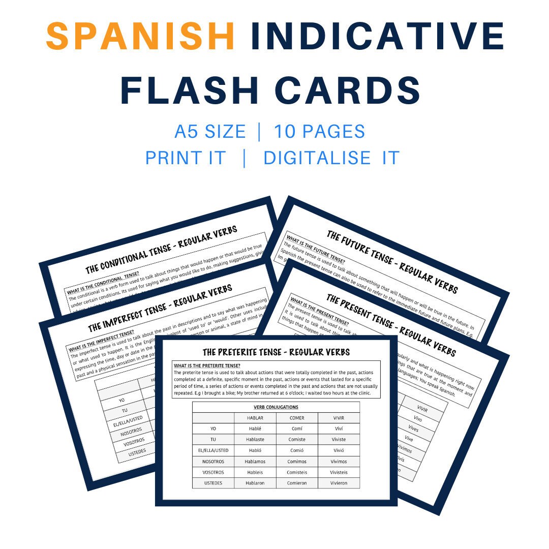 Spanish Indicative Mood Easy Learning Flash Cards Foreign Languages ...