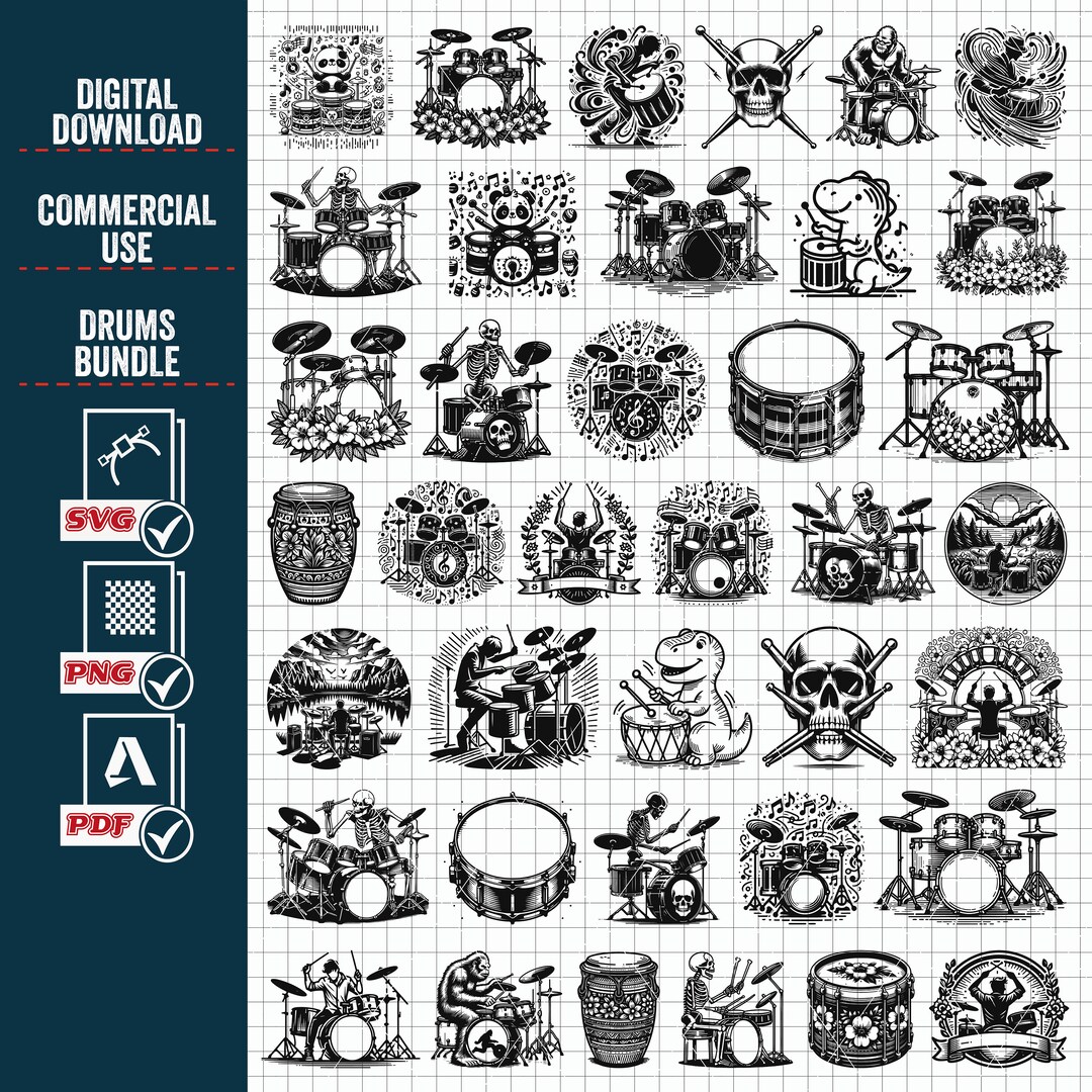DRUMS SVG PNG Big Bundle, Drum Monogram, Music Clipart, Rock Svg File ...