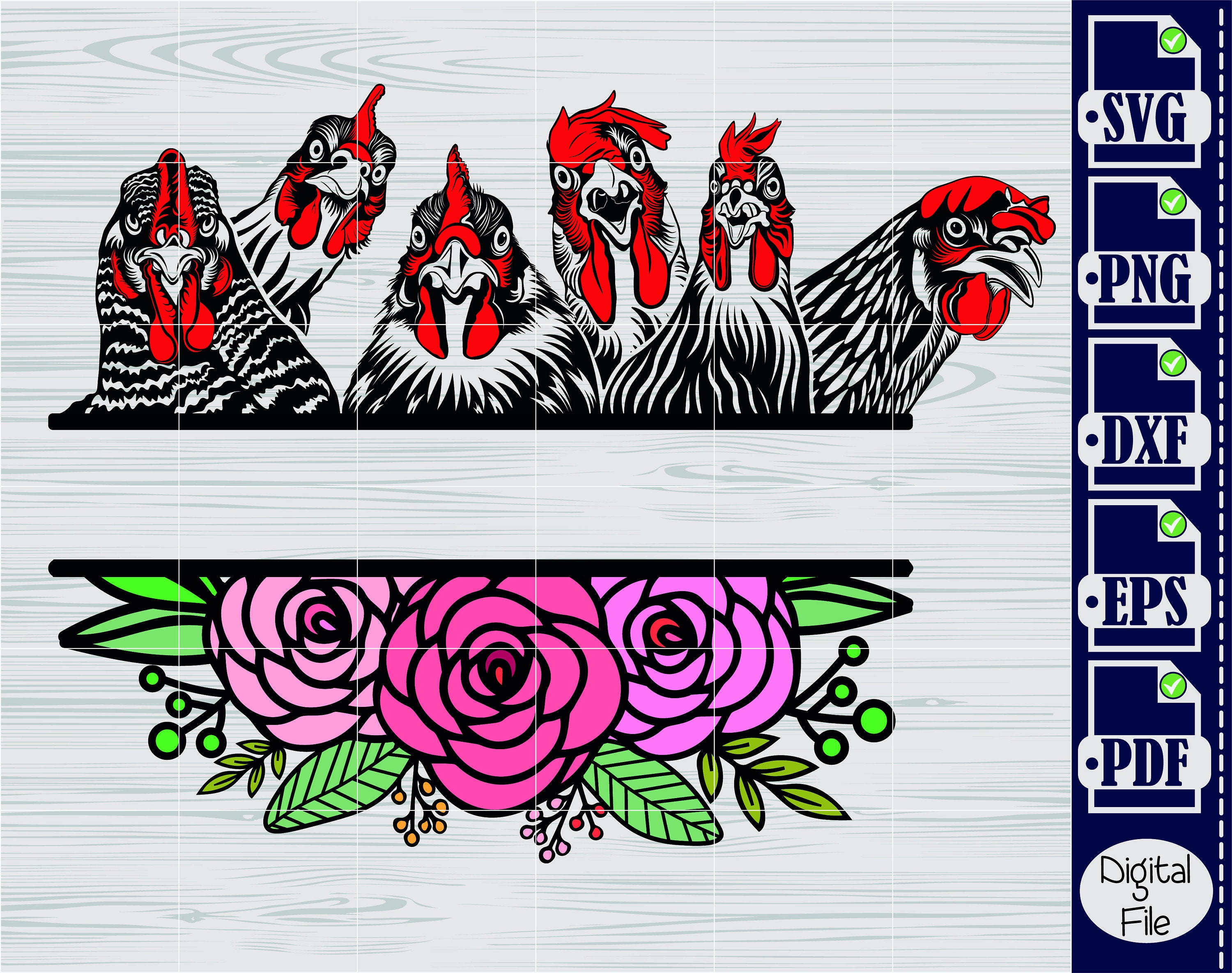 Chicken Svg 3 Files for Cricut Floral Chicken Svg Cute - Etsy