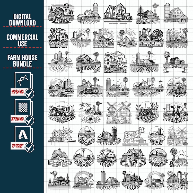 Farmhouse Scene SVG Bundle, Farm Animals Clipart (digital File) - Etsy