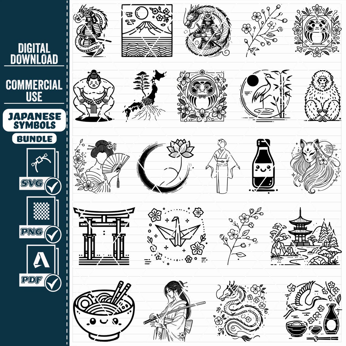 Japanese Symbols SVG Bundle, Geisha, Sakura, Ninja (digital Download ...