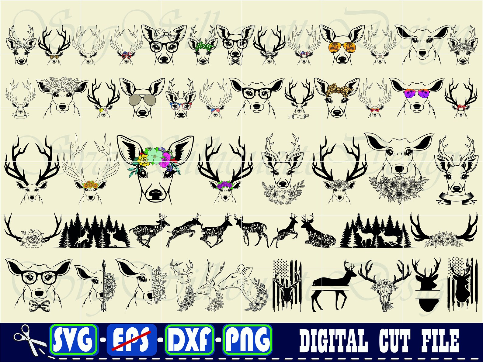 Deer Face SVG Bundle 1 Moose Svg Floral Deer Svg Deer With - Etsy