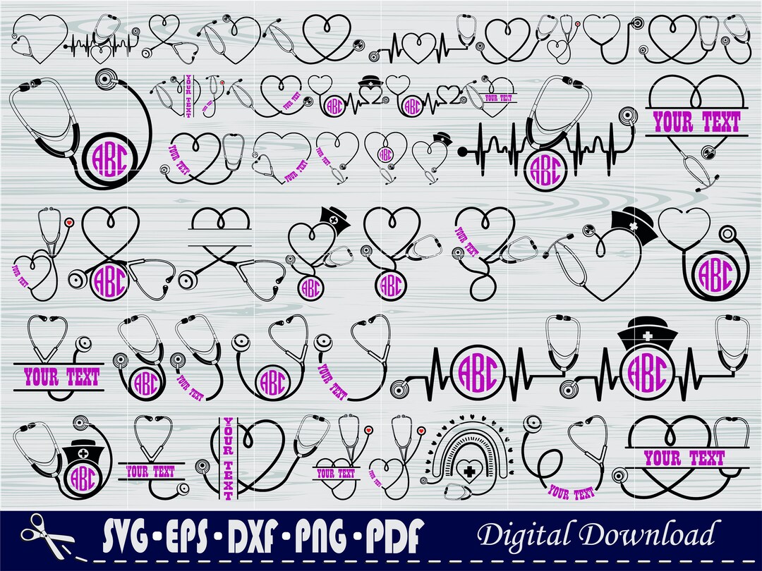 Stethoscope SVG 3 Stethoscope Split Monogram SVG Bundle - Etsy