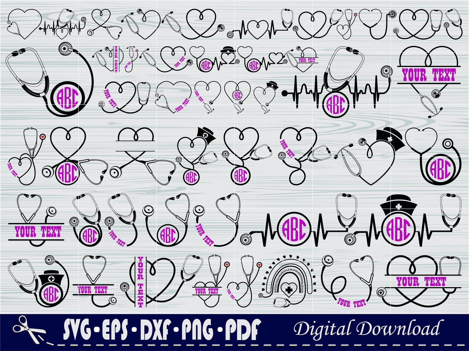 Stethoscope SVG 3 Stethoscope Split Monogram SVG Bundle - Etsy