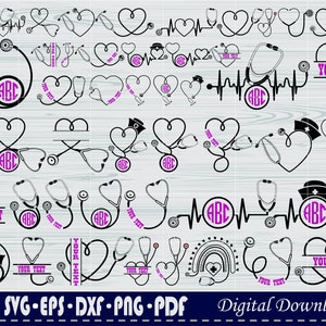 Stethoscope SVG 3 Stethoscope Split Monogram SVG Bundle - Etsy