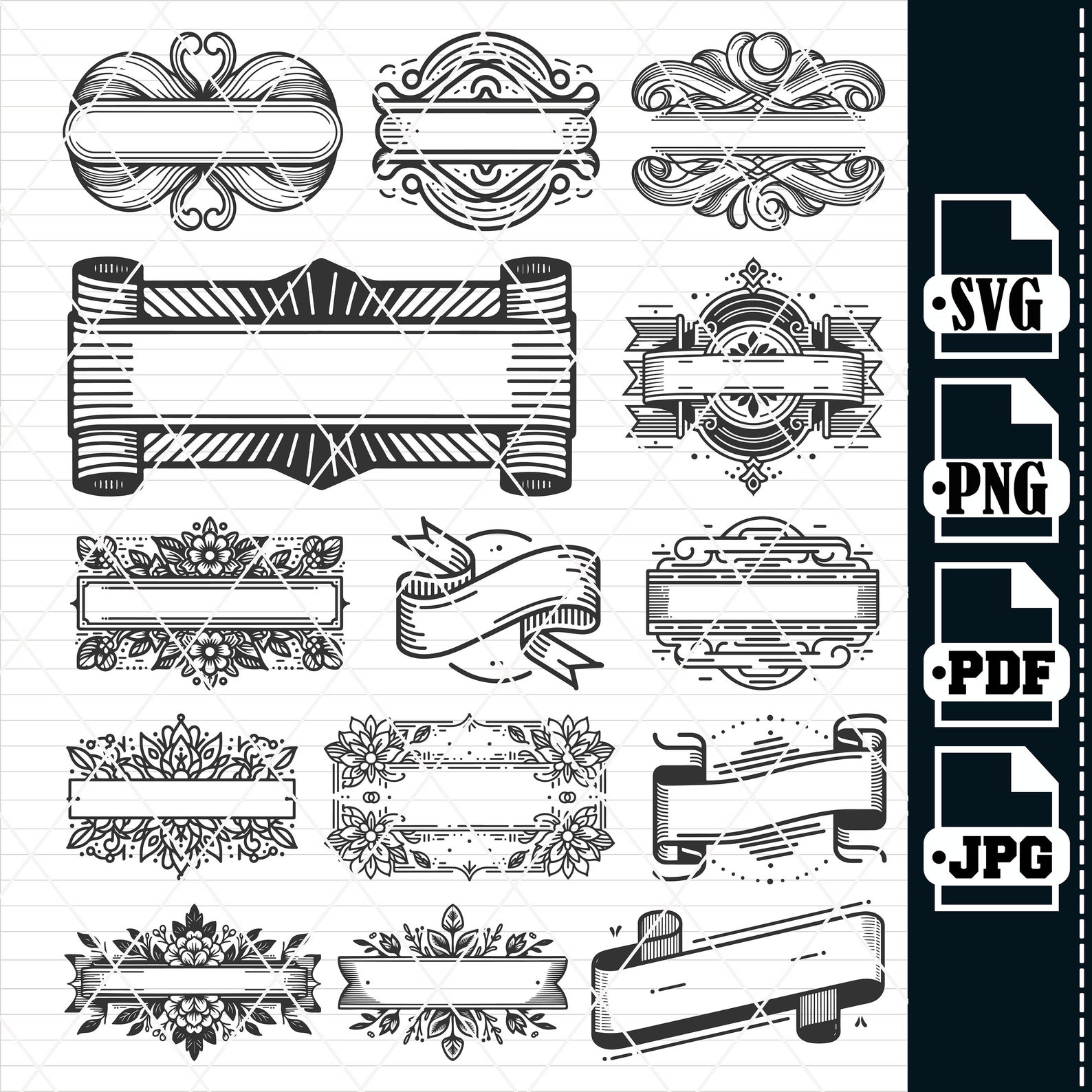 Banner SVG, Banner SVG Bundle, Ribbon Svg, Floral Banner Clipart ...