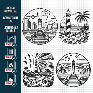 LIGHT HOUSE SVG Bundle,#1, Instant Digital Download, Png, Svg Cut Files, Floral Lighthouse Svg ...