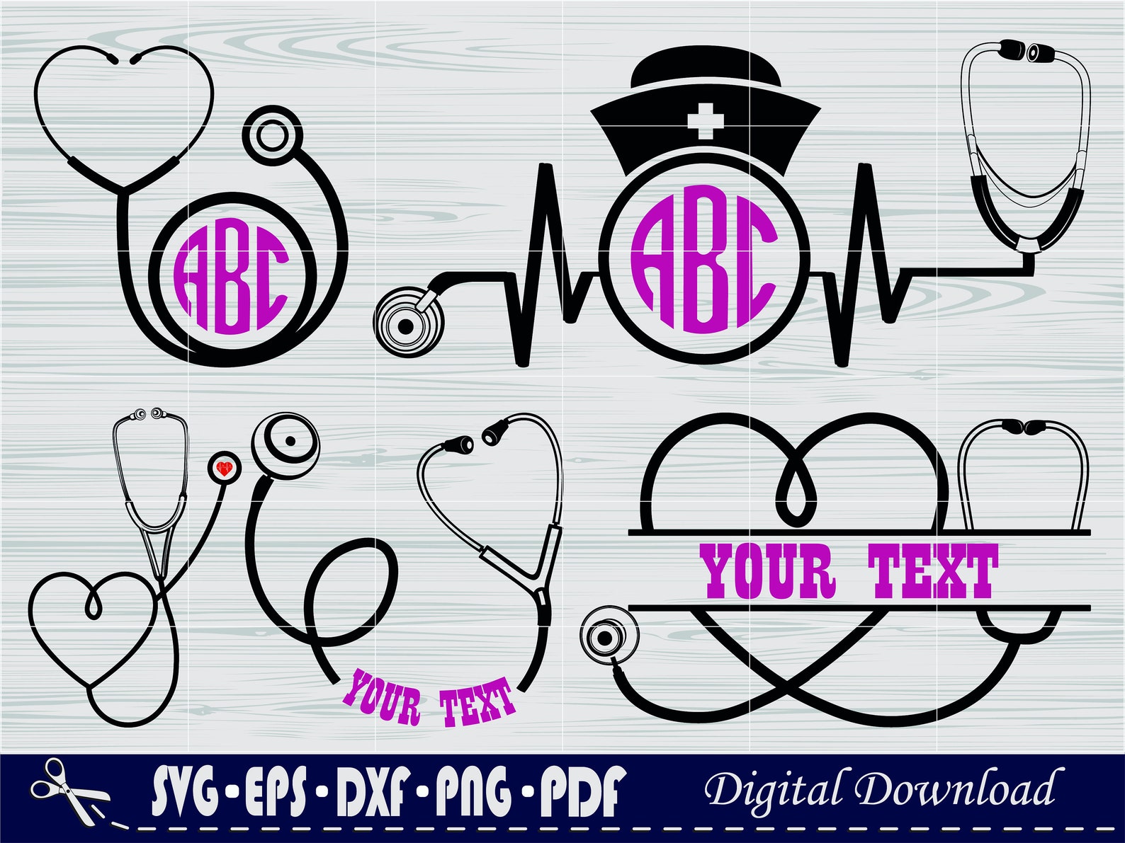 Stethoscope SVG 3 Stethoscope Split Monogram SVG Bundle - Etsy
