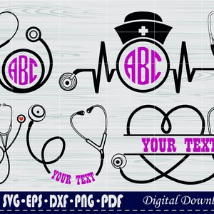 Stethoscope SVG 3 Stethoscope Split Monogram SVG Bundle - Etsy