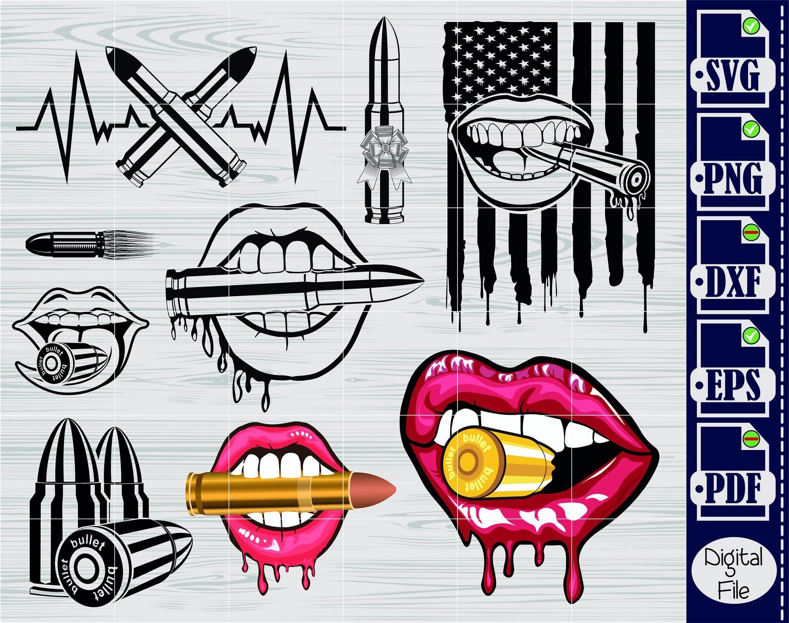 Bullet SVG Lips With Bullet Svg Flag Bullet Svg Shot Gun - Etsy