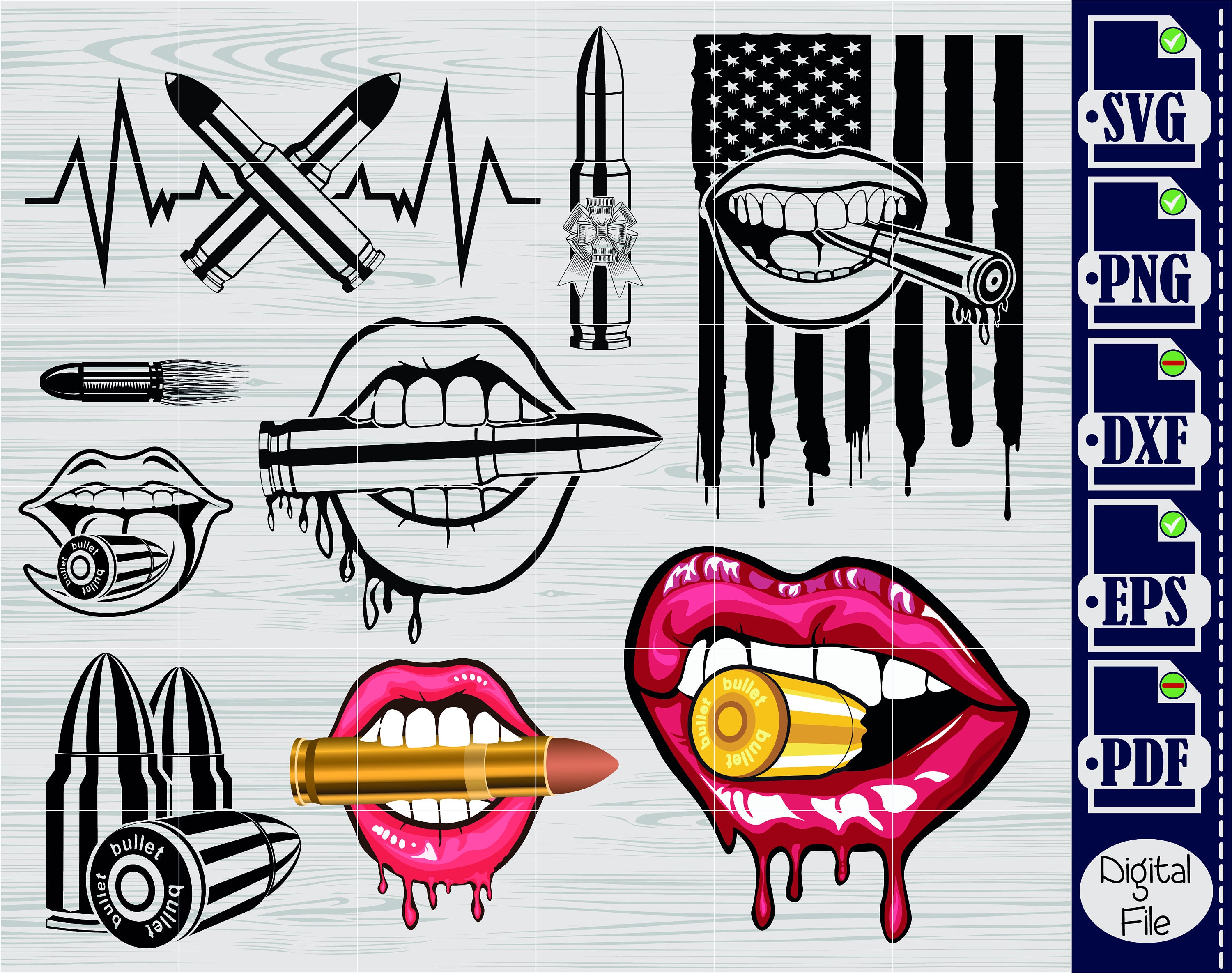 Bullet SVG Clipart, Lips, Flag, Shotgun, Cricut Files (digital Download ...