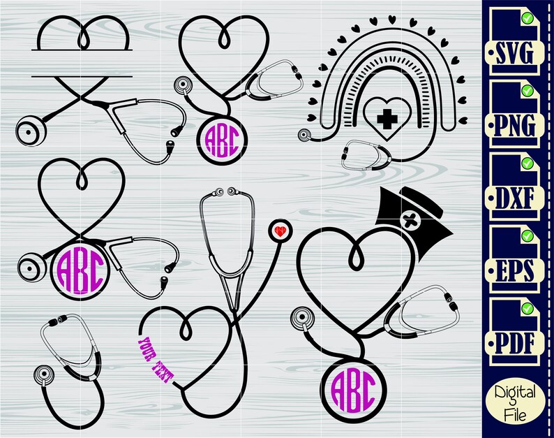 Stethoscope SVG 3 Stethoscope Split Monogram SVG Bundle - Etsy