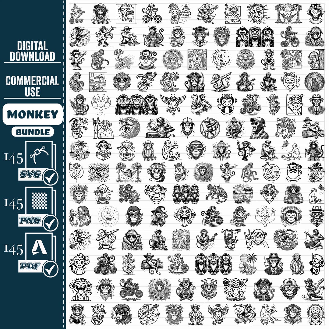 Funny Monkey Vector Art, Logo Clipart, Decal Icons (SVG, PNG, PDF) - Etsy