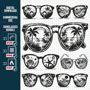 BEACH SUNGLASSES SVG Png Big Bundle, Sunset Sunglasses Svg, Summer ...