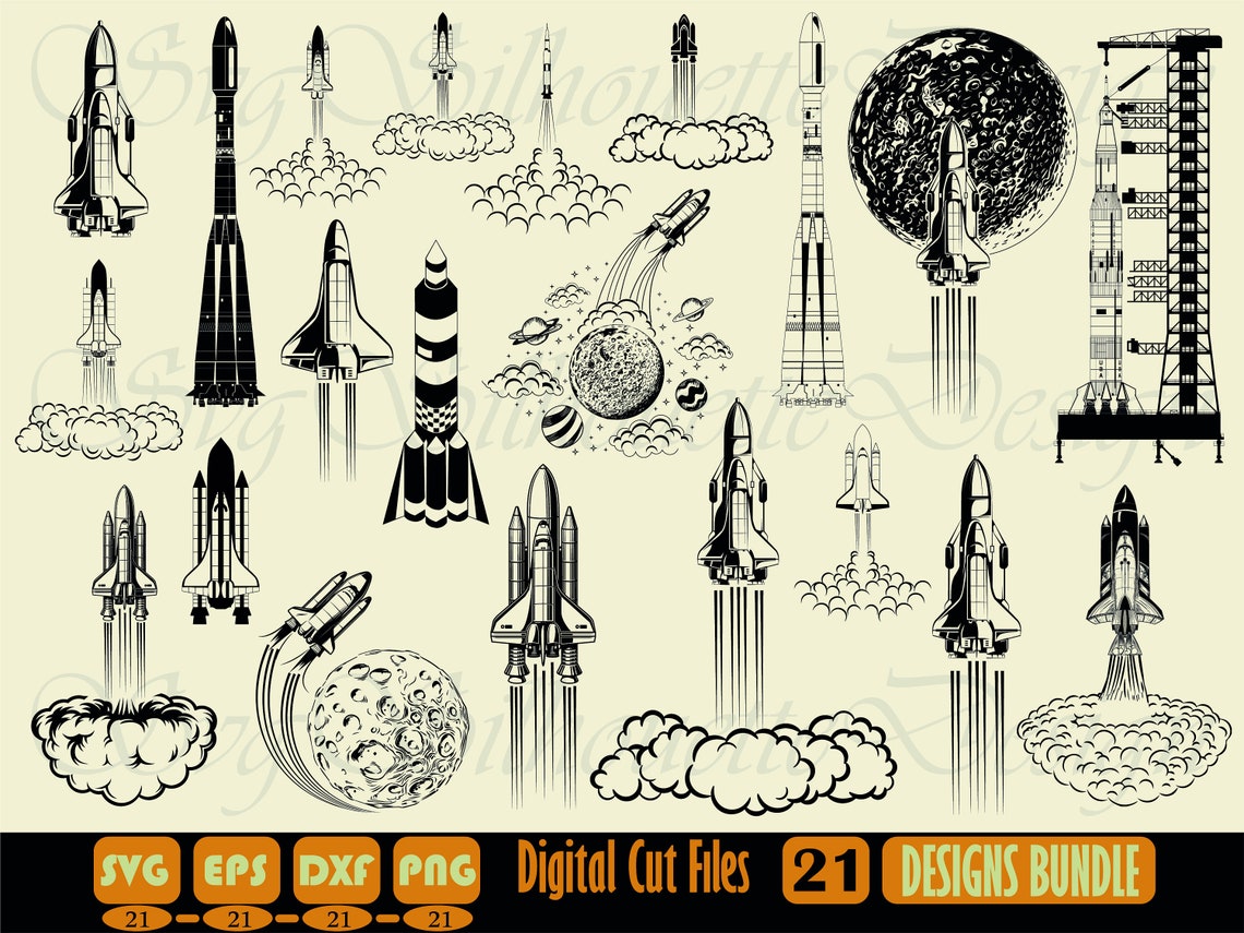 Rocketship SVG Spacecraft SVG Bundle Clipart Cut Files for | Etsy