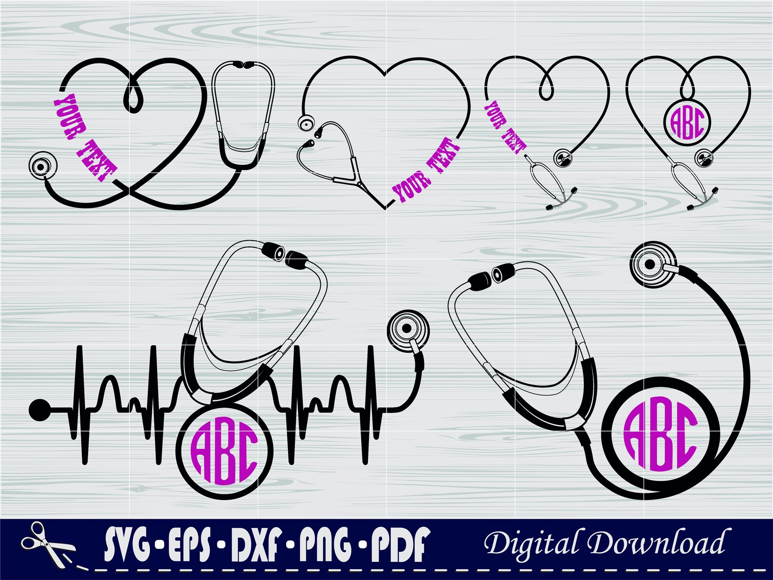 Stethoscope SVG 3 Stethoscope Split Monogram SVG Bundle - Etsy