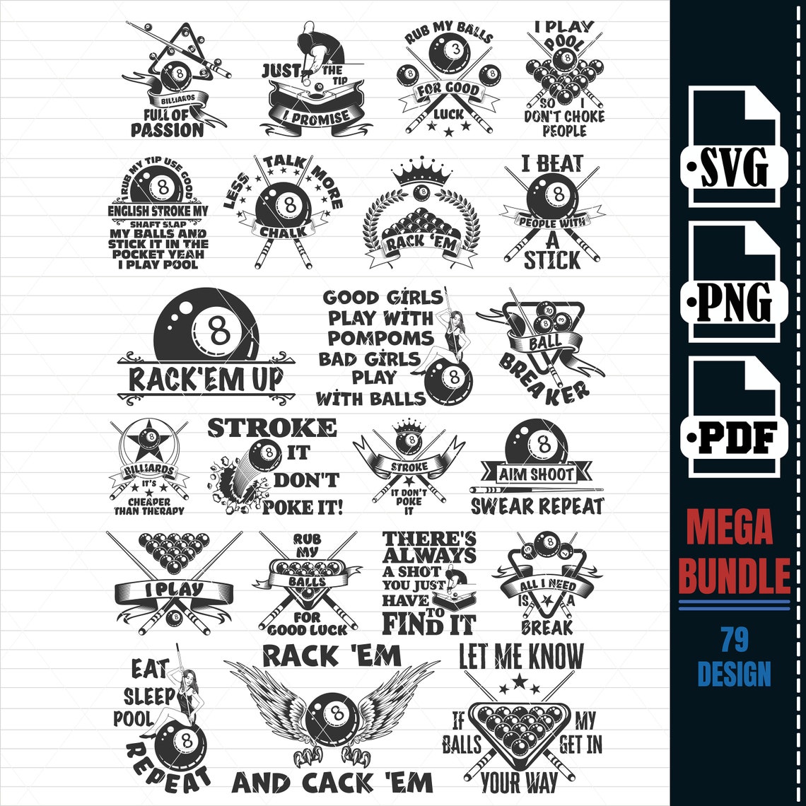 Billiards Svg Mega Bundle, #1, Snooker Svg, Pool Svg, Billiards Clipart ...