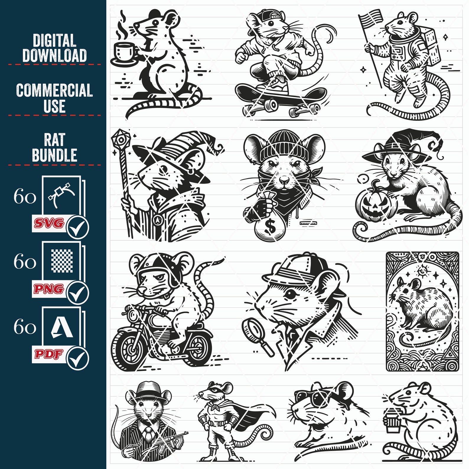 RAT SVG Png Mega Bundle, Cute Rat Svg, Rat Clipart, Rat Cut Files for ...