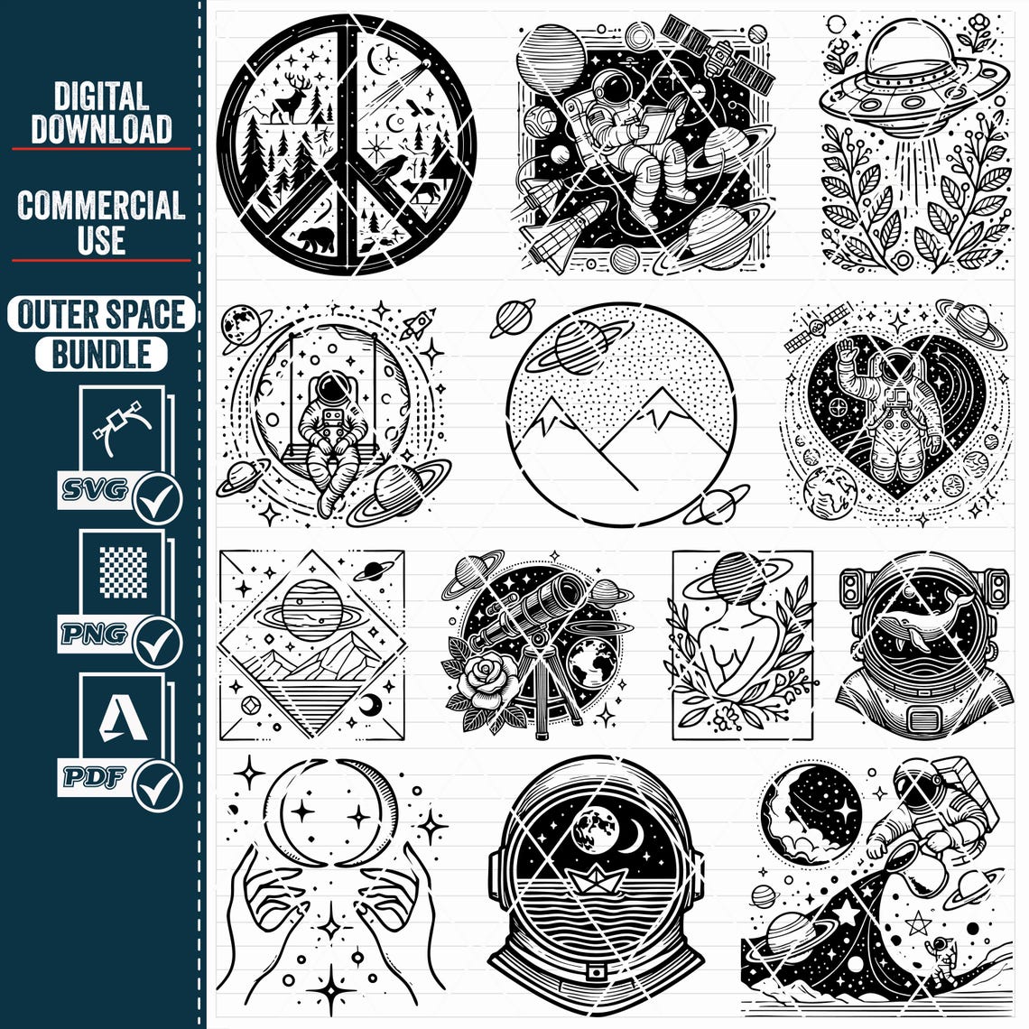 Outer Space SVG PNG Bundle, Celestial, Astronaut Cut Files (digital ...