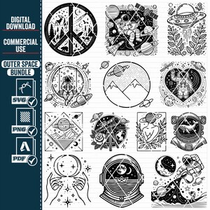 Outer Space SVG PNG Bundle, Celestial, Astronaut Cut Files (digital ...