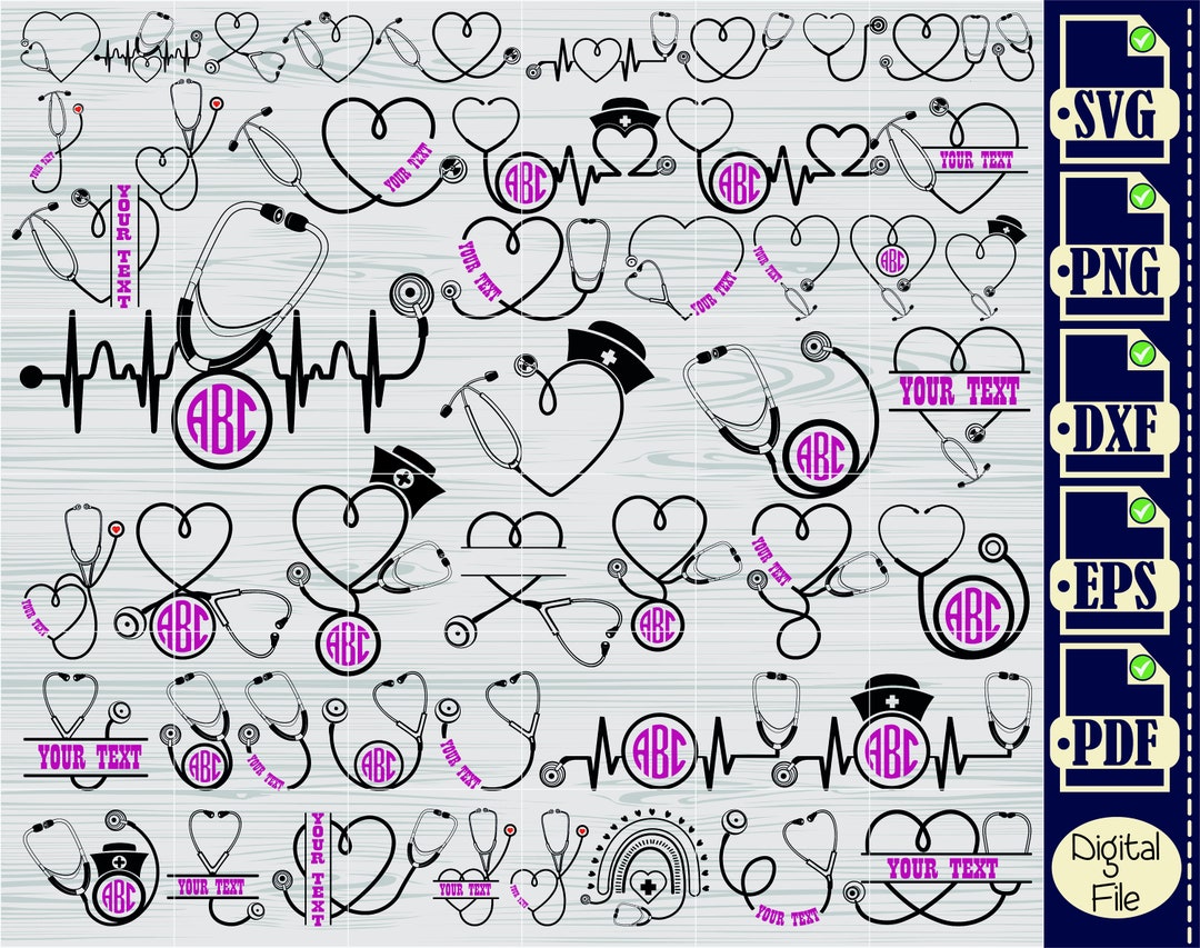 Stethoscope SVG ,#3, Stethoscope Split Monogram SVG Bundle, Hand Drawn ...