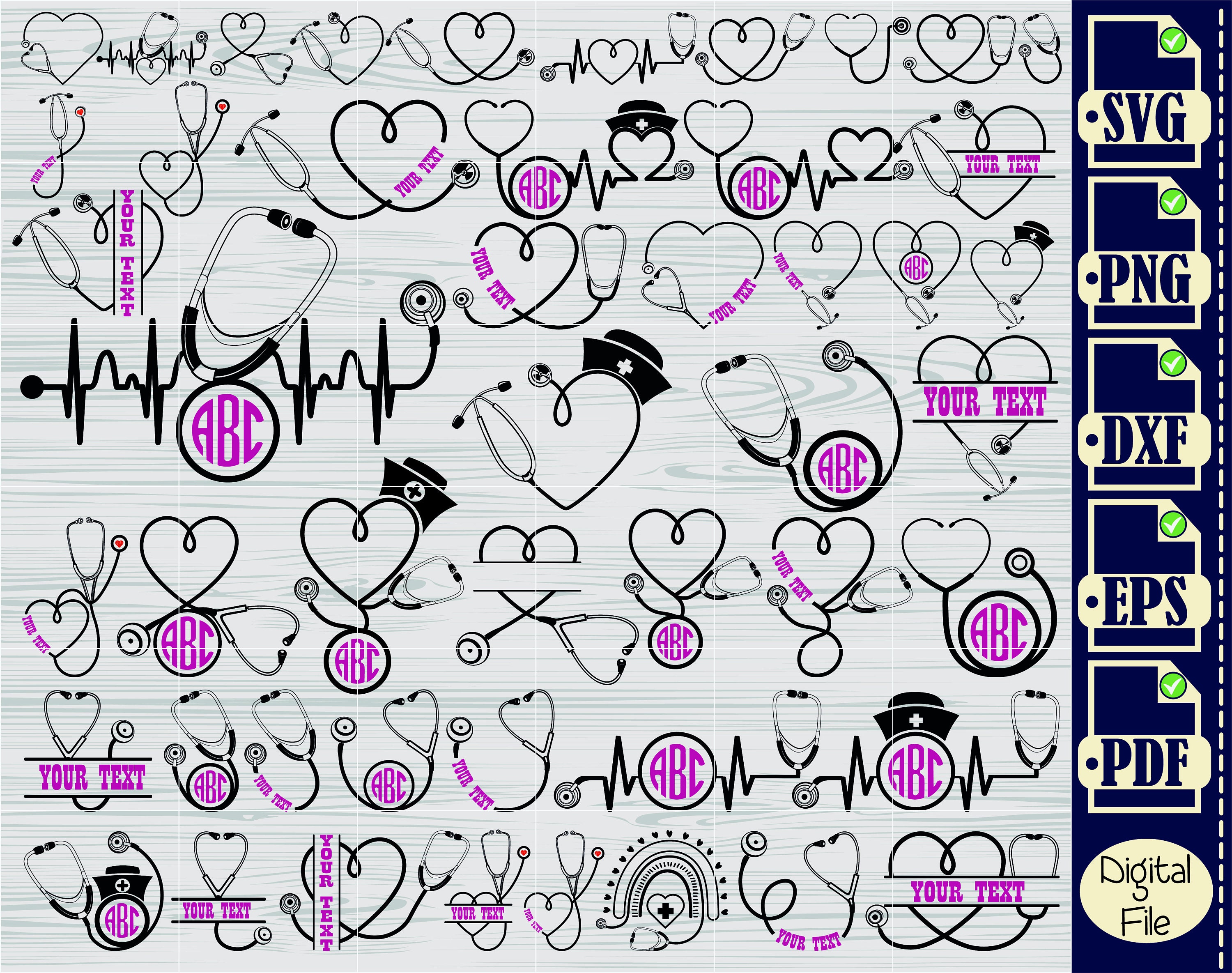 Stethoscope SVG 3 Stethoscope Split Monogram SVG Bundle - Etsy