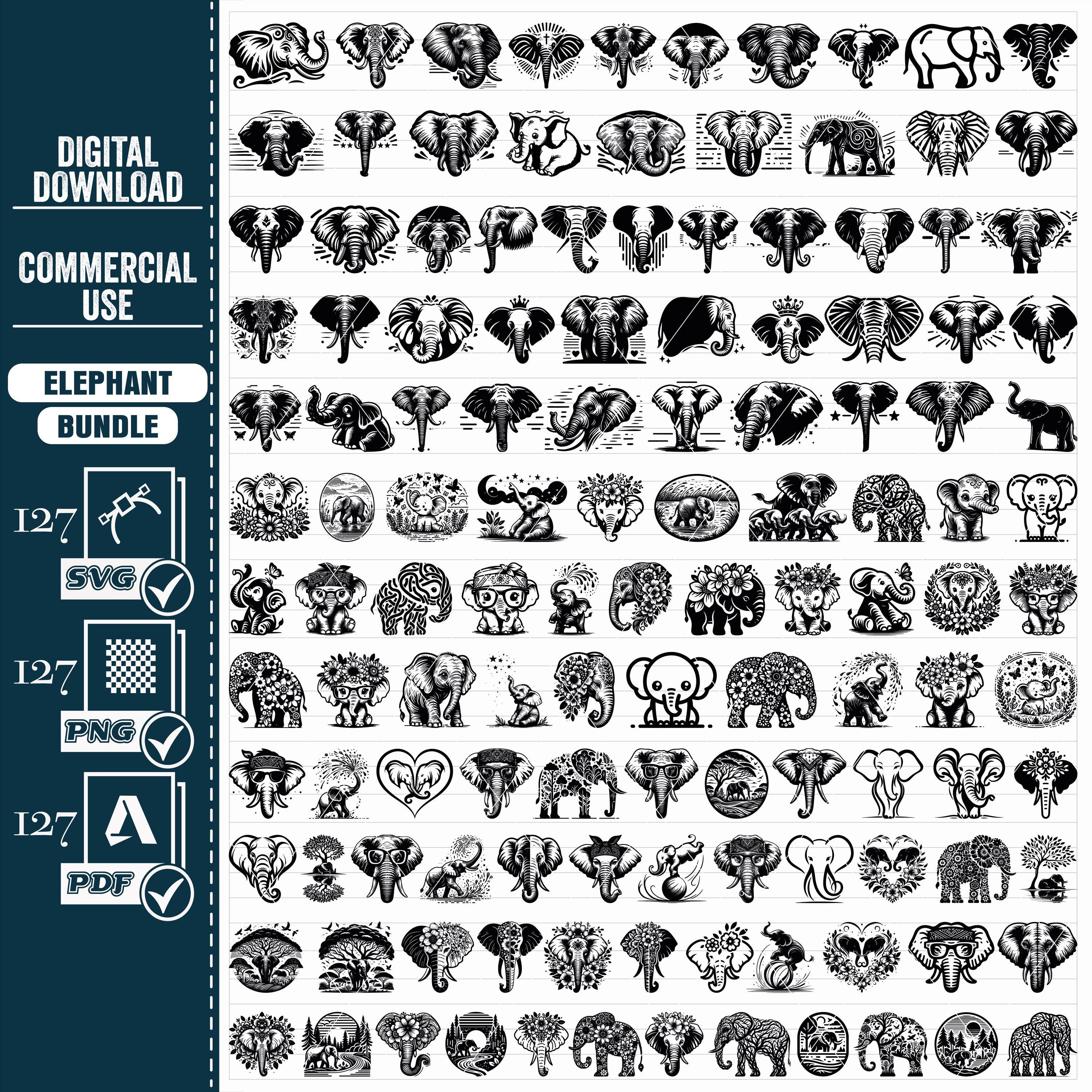 Floral Elephant SVG Bundle, Animal Flower Cut Files (digital Download ...