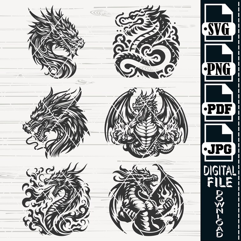 Dragon Head SVG, Tattoo Clipart, Cricut Silhouette Cut Files (digital ...