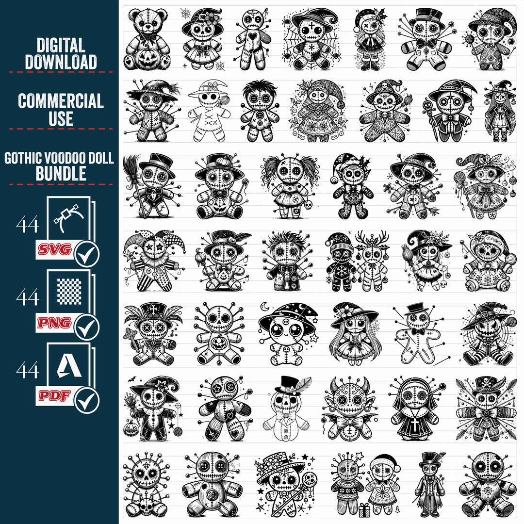 Cute Voodoo Dolls Clipart, Gothic Voodoo Svg, Halloween Voodoo Clip Art ...
