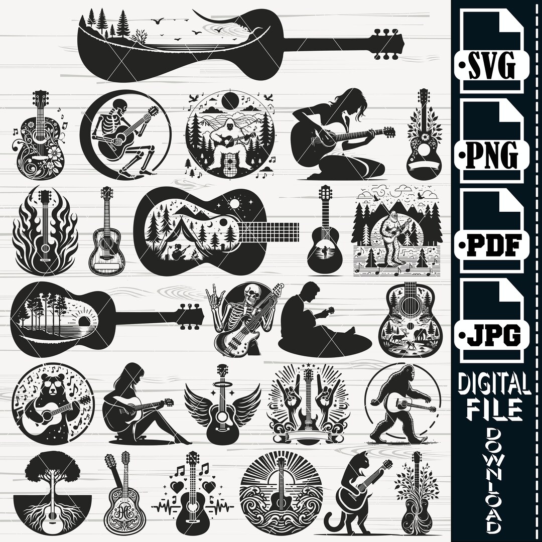 Guitar SVG Bundle, Guitarist Skeleton Clipart, Guitar Angel Wings Svg ...