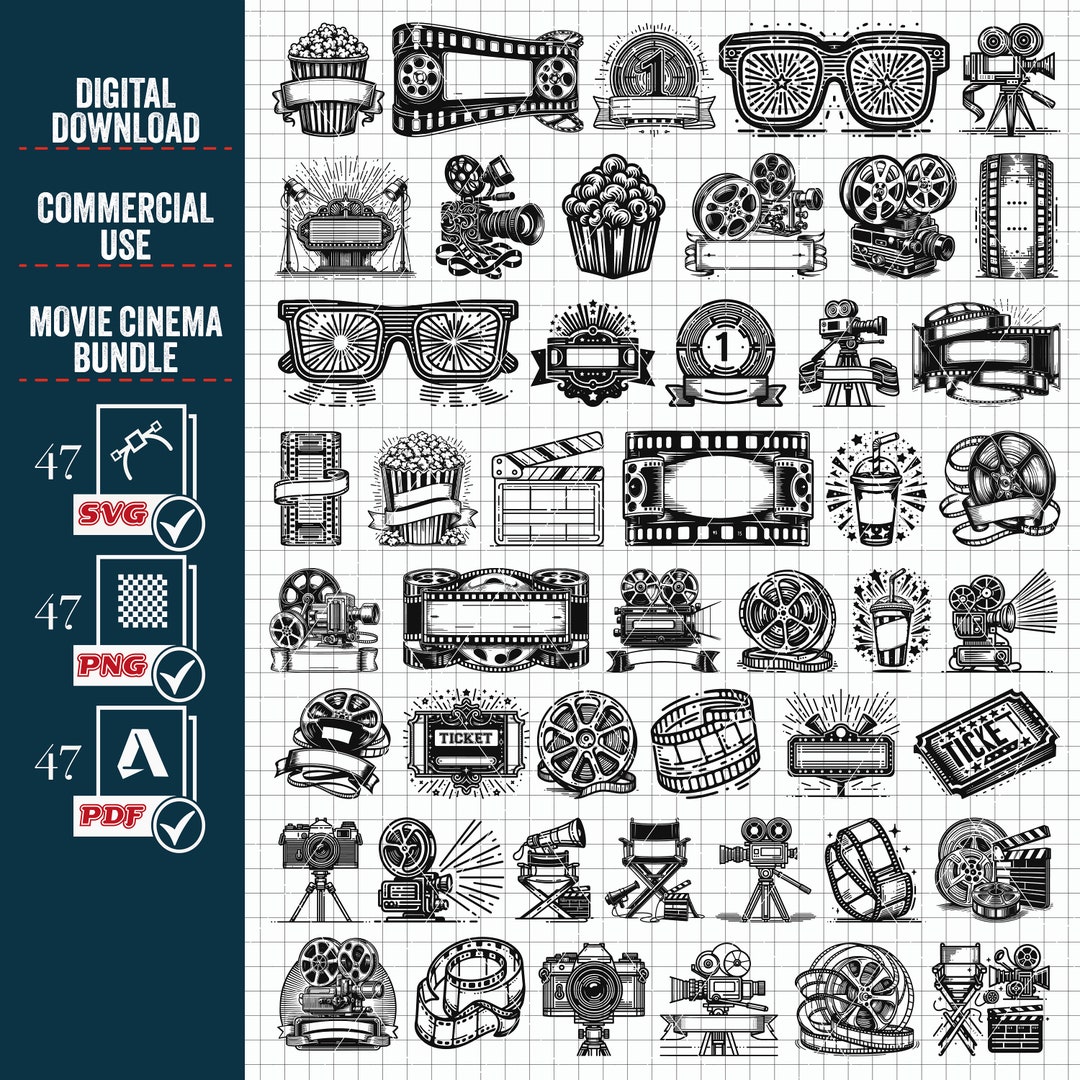 Split CINEMA SVG Png Monogram Big Bundle, Movie Cutting Files Svg Png ...