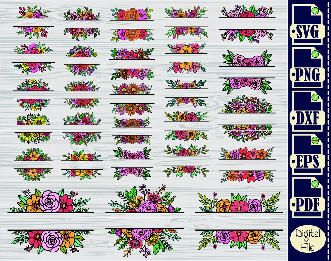 Split Floral Frame SVG,#3, Split Flower Frame SVG, Floral Border ...