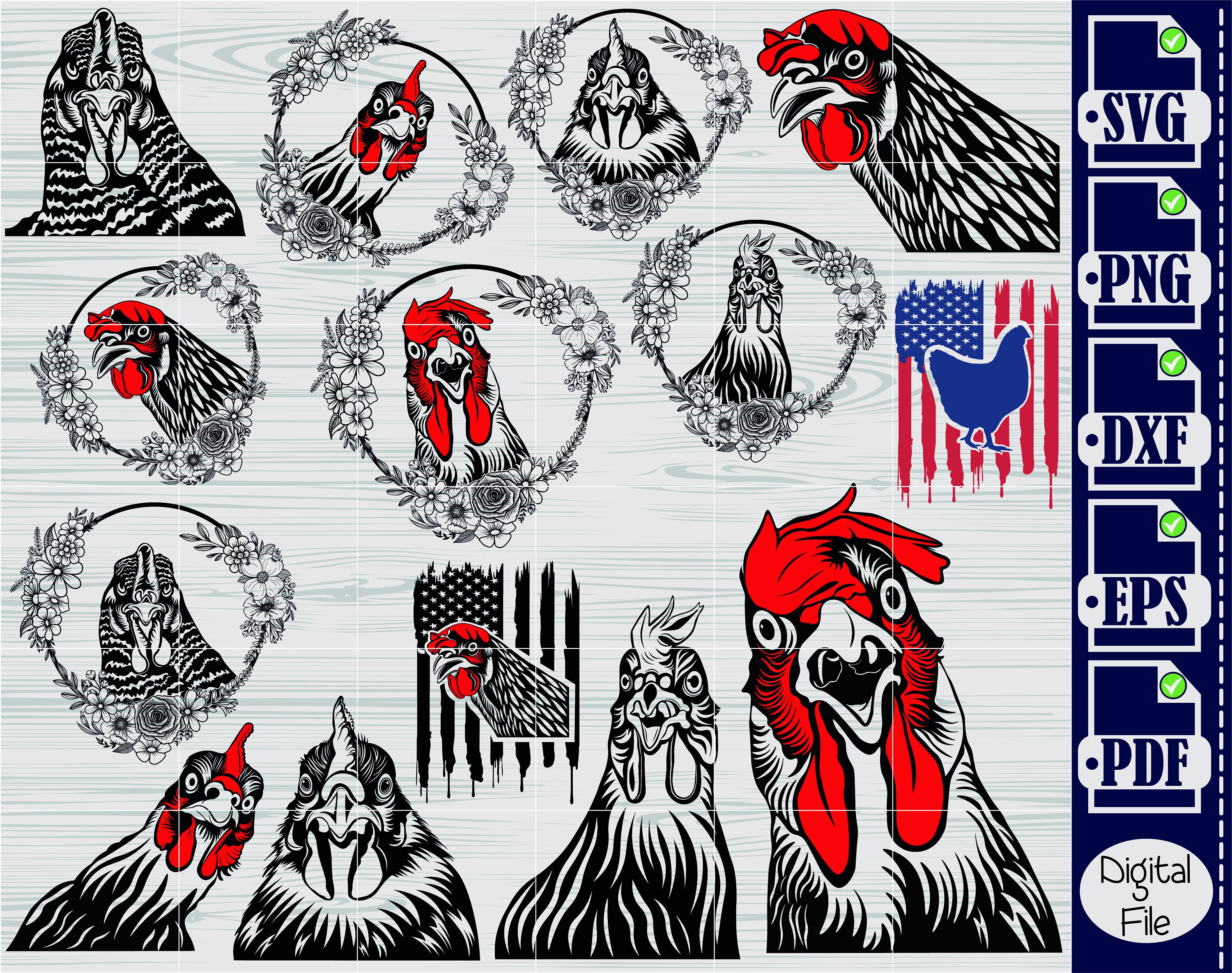 Chicken Svg Files 4 for Cricut Cute Rooster Clipart Farm - Etsy