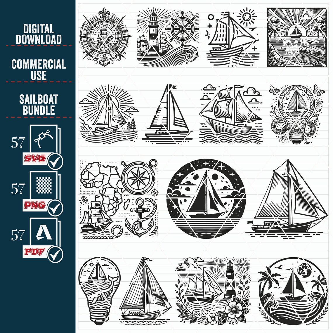 Sailboat Mega Bundle, SVG, PNG, PDF, Nautical Clipart - Etsy