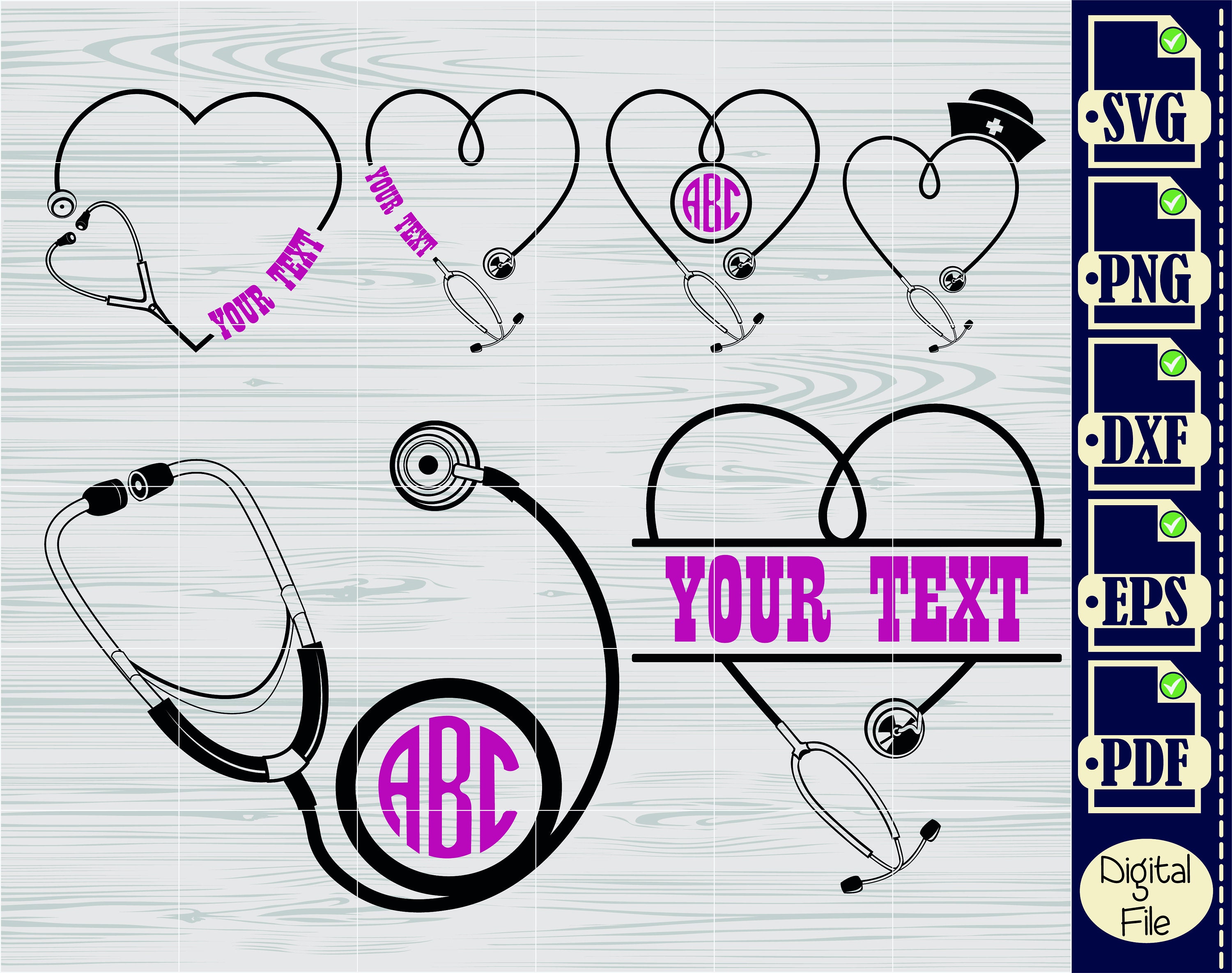 Stethoscope SVG 3 Stethoscope Split Monogram SVG Bundle - Etsy