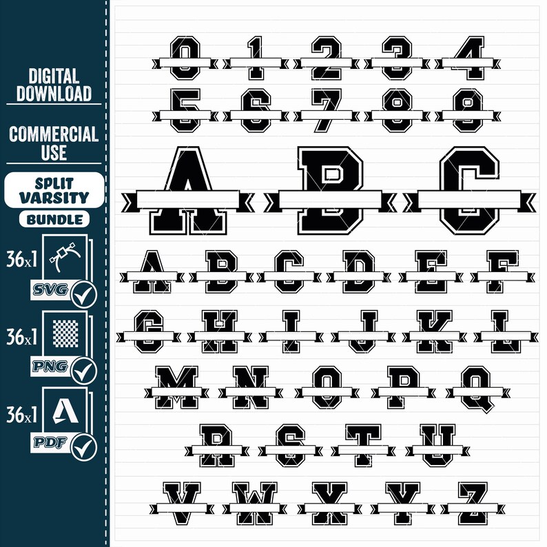 Varsity Font SVG PNG, Distressed Split Letters (digital Download) - Etsy
