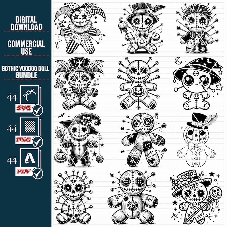 Gothic Voodoo Dolls Clipart, Spooky Halloween Images (SVG, PNG, PDF) - Etsy
