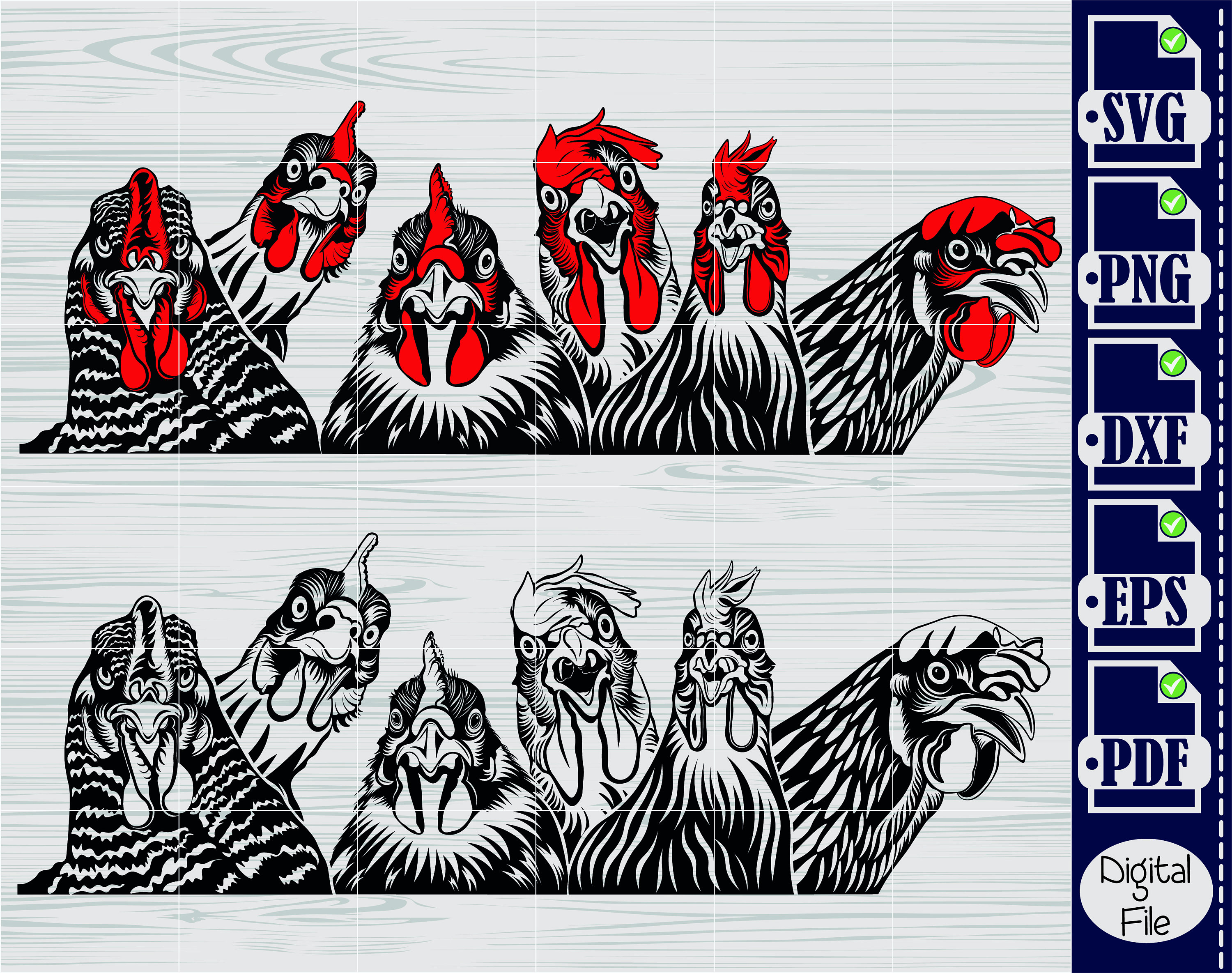 Chicken Head Vector Clipart, Farm Rooster SVG, PNG, DXF (digital ...
