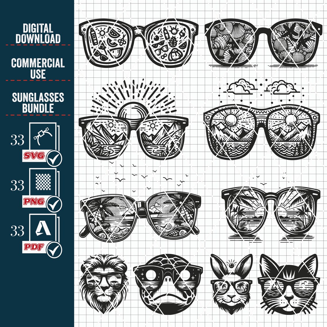 Beach Sunglasses SVG Bundle, Summer Vacation Cut Files (digital ...