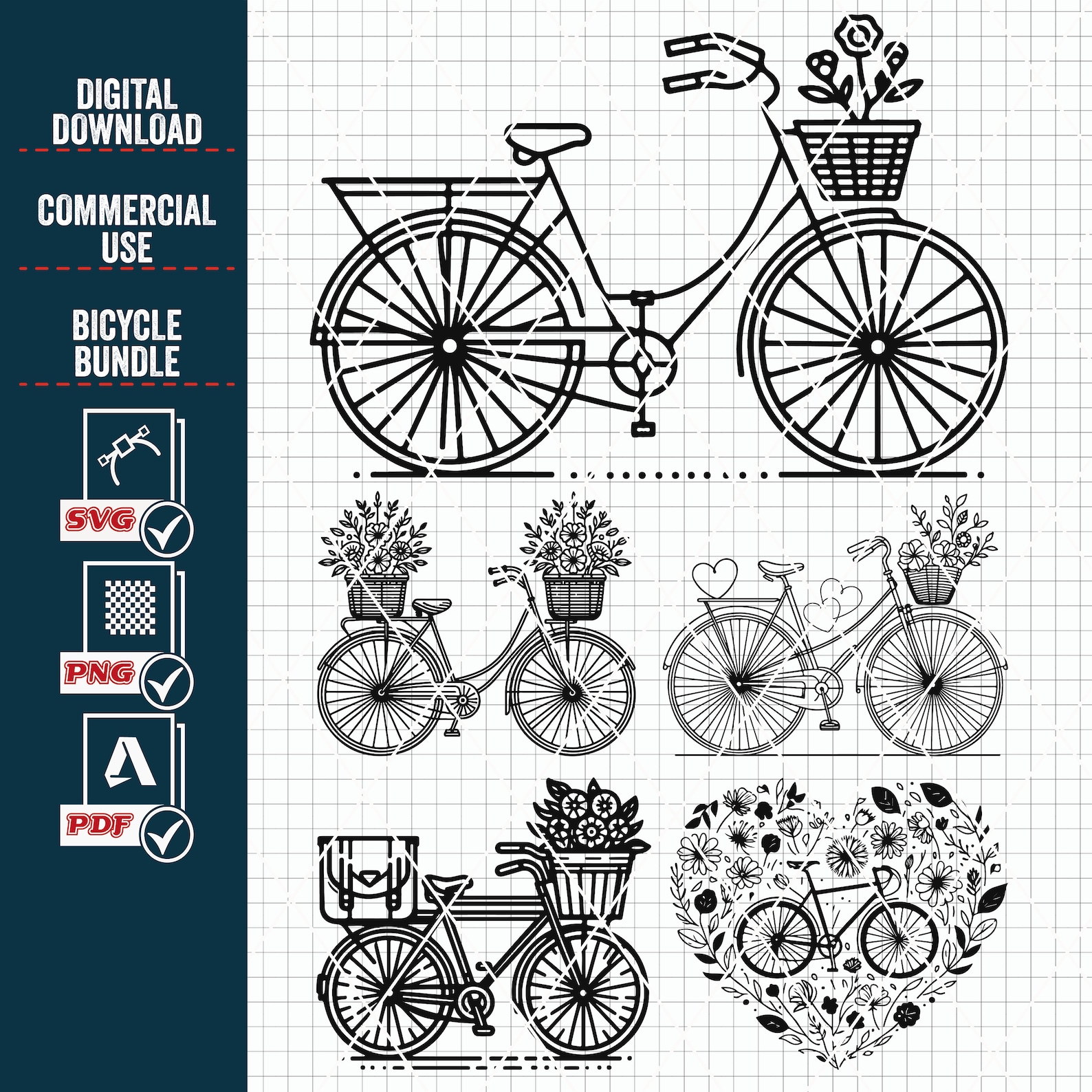 BICYCLE SVG, Floral Bicycle Png, Bike Svg, Bike Clipart, Mountain Bike Svg, Biker Cut Files for ...