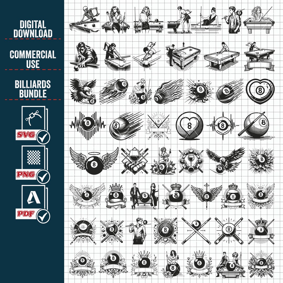 Billiards Pool Player Designs Mega Bundle, SVG PNG (digital Download ...