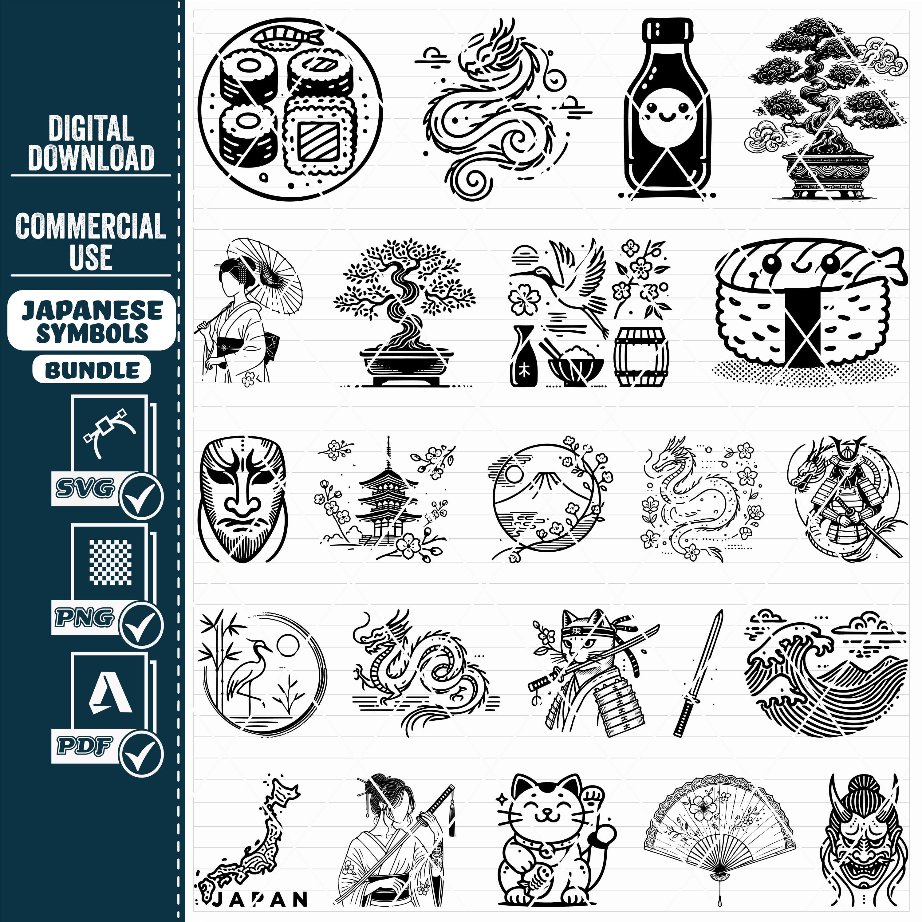 Japanese Symbols SVG Bundle, Geisha, Sakura, Ninja (digital Download ...
