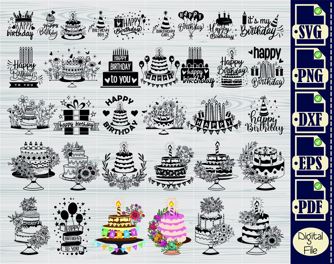Birthday Cake SVG Clipart, Cut Files (svg, Png, Dxf, Pdf) - Etsy