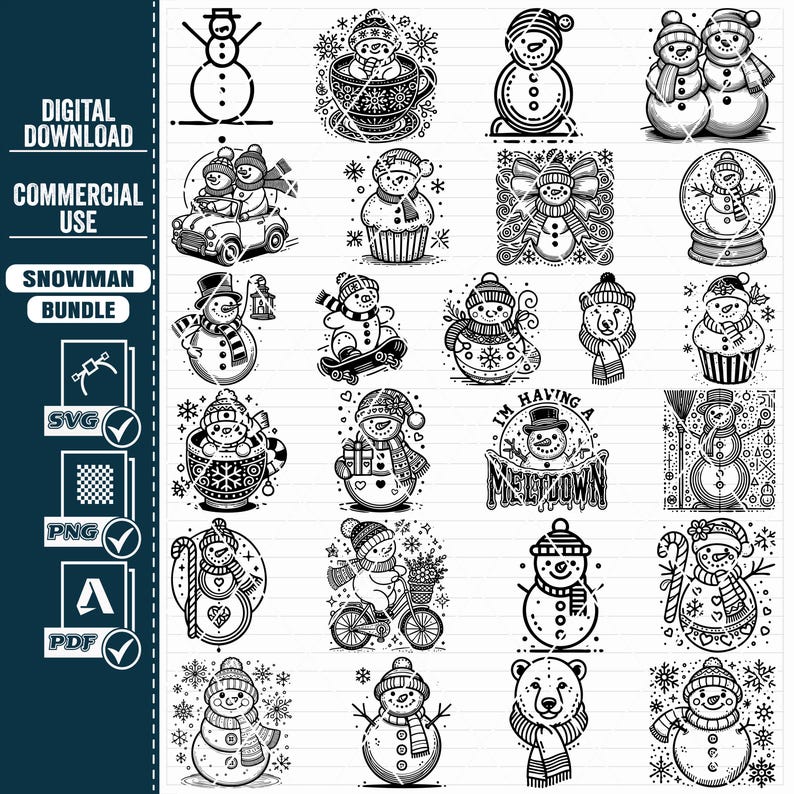 Snowman SVG PNG Bundle, Winter Clipart (digital Download) - Etsy
