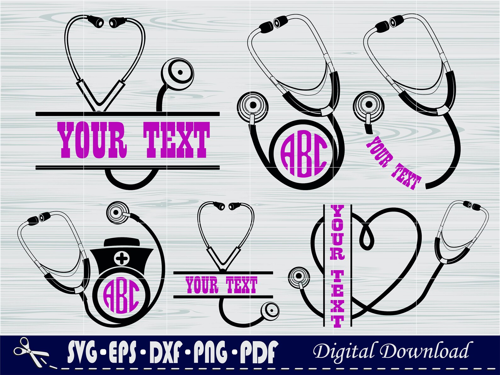 Stethoscope SVG 3 Stethoscope Split Monogram SVG Bundle - Etsy