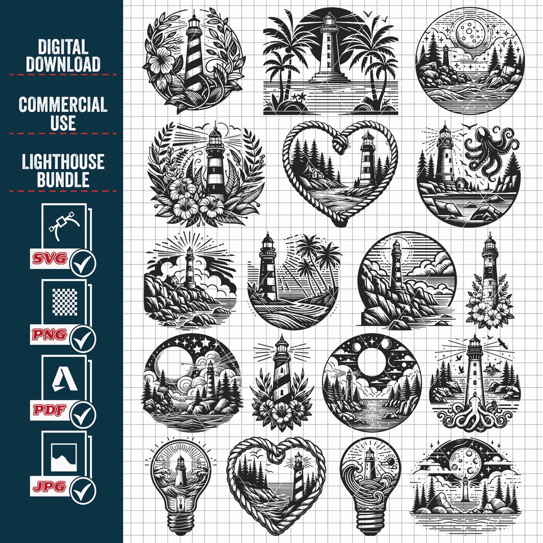 LIGHT HOUSE SVG Bundle,#2, Instant Digital Download, Png, Svg Cut Files ...