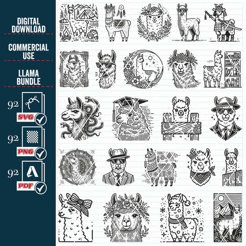 Llama SVG Mega Bundle, Clipart Silhouette (digital Download) - Etsy