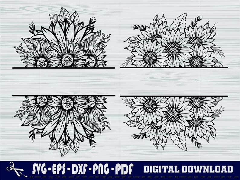 Split Sunflower SVG Monogram SVG Half Sunflower Clipart - Etsy