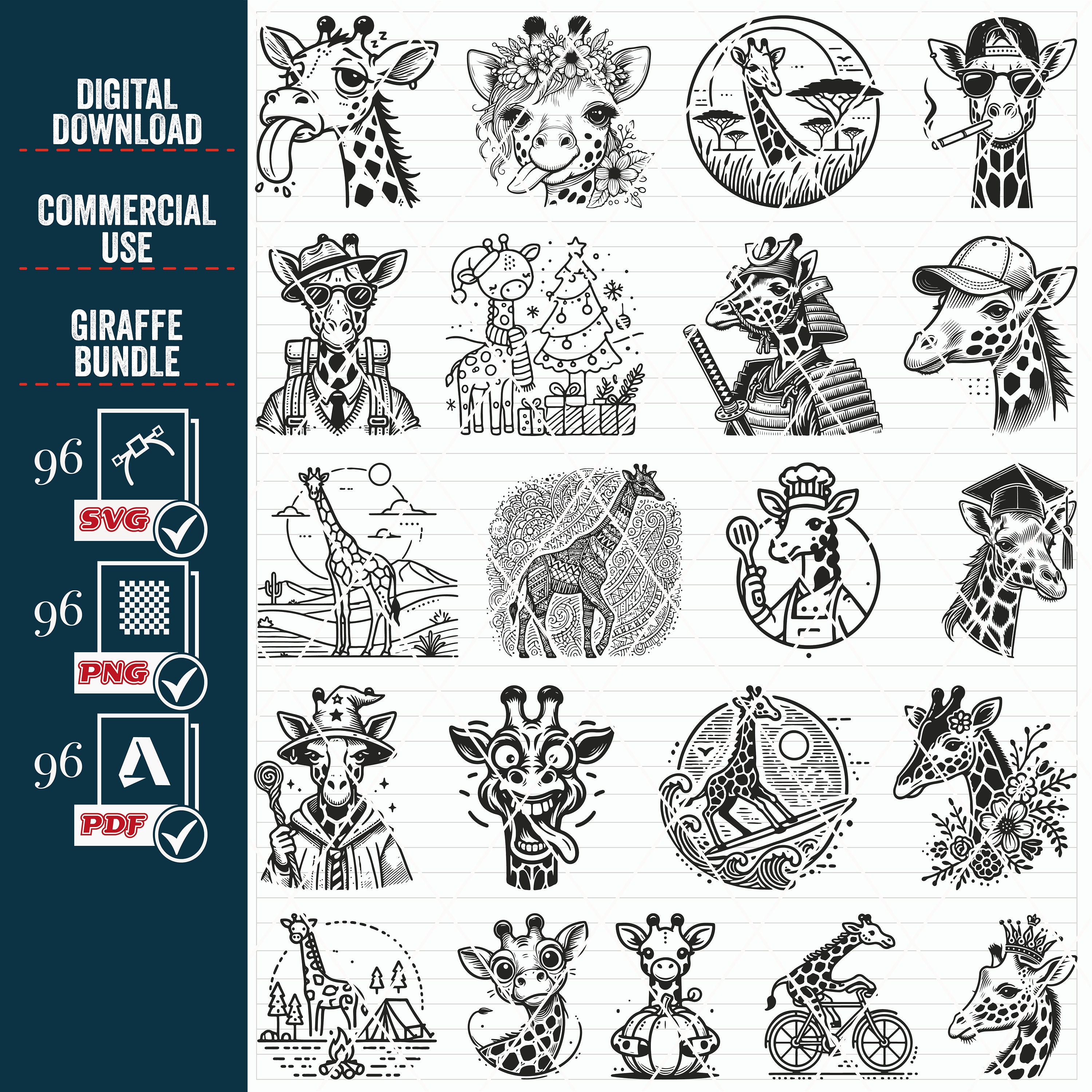 Giraffe SVG Mega Bundle, Safari Animals Clipart (96 Files) - Etsy