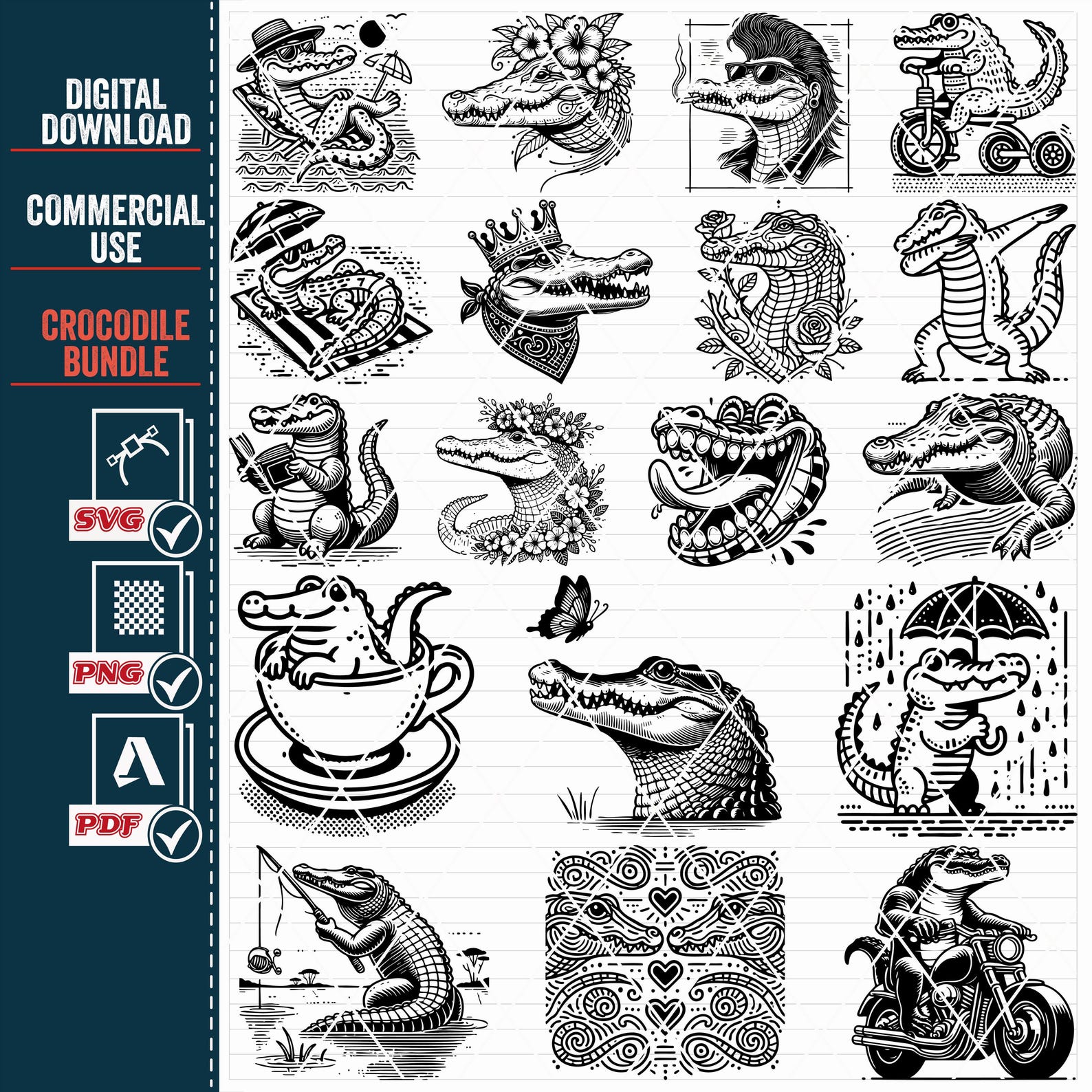 Crocodile Alligator SVG PNG Clipart Bundle (78 Files) - Etsy